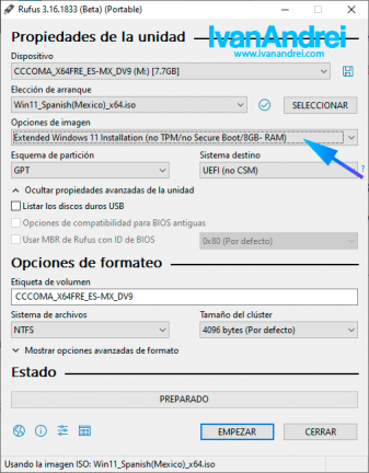 Crear USB de Windows 11 para equipos no soportados con Rufus - Iván Andréi